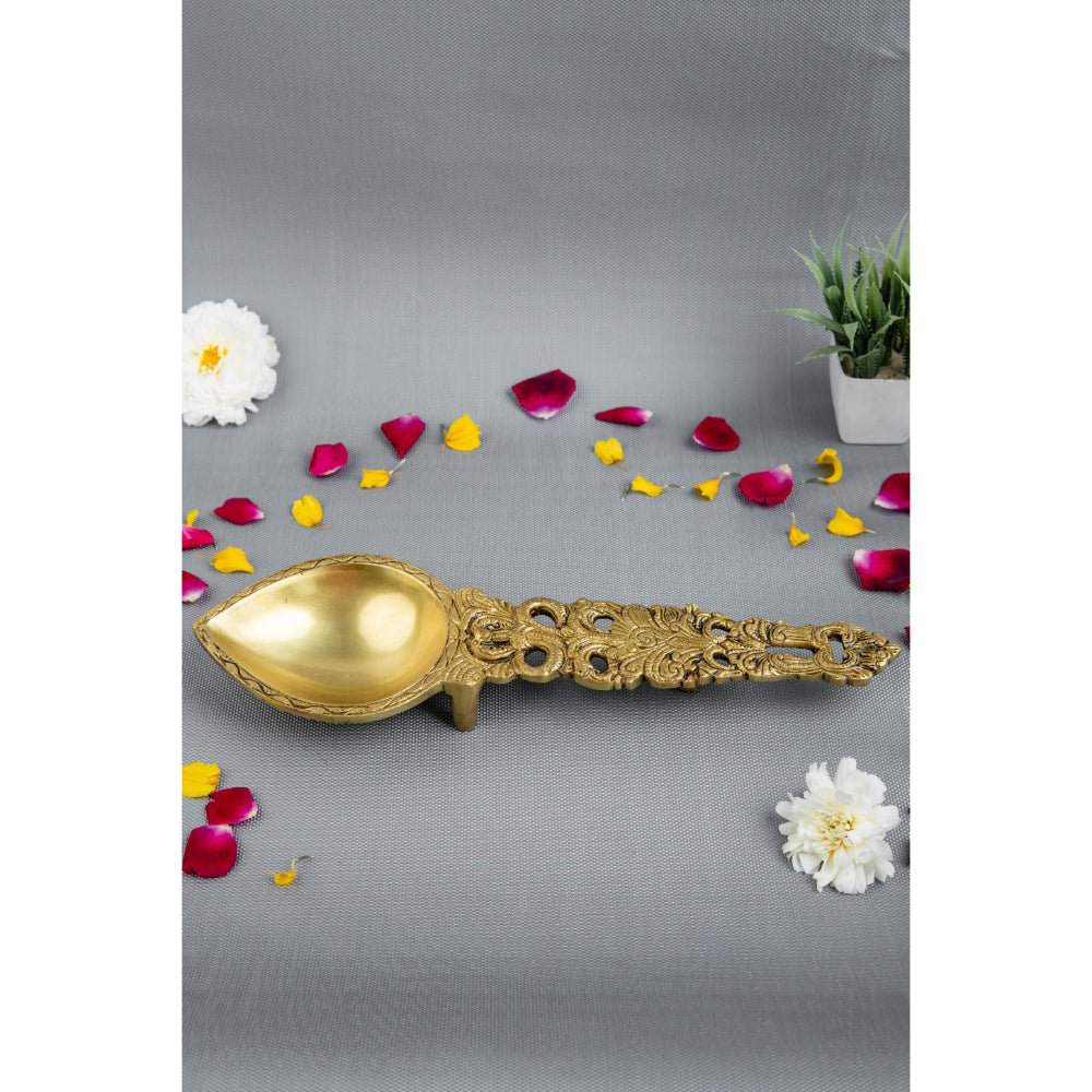 JaszzArt Brass Pooja Havan Spoon Design Aarti Spoon